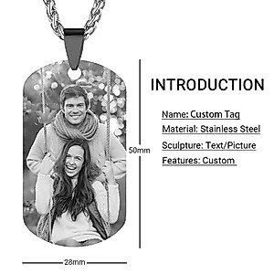 AIPNIS Personalized Custom Photo Picture Text Engraved Stainless Steel Dog Tags Necklace Message Pendant Customized Birthday Gift,Father's Day Gift