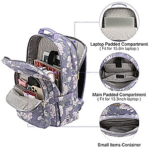 LOVEVOOK Laptop Backpack Purse for Women, Fashion Work Business Travel Computer Bags, College Nurse Backpack for Womens, Casual Daypack, Fit 15.6 Inch Laptop, Flower-Pink Purple