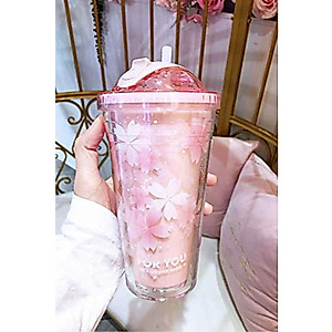 PMCDS2G Insulated Tumbler with Lid and Straw Double Wall Reusable Leakproof 16oz Travel Tumbler Cup Water Bottle BPA Free - Pink