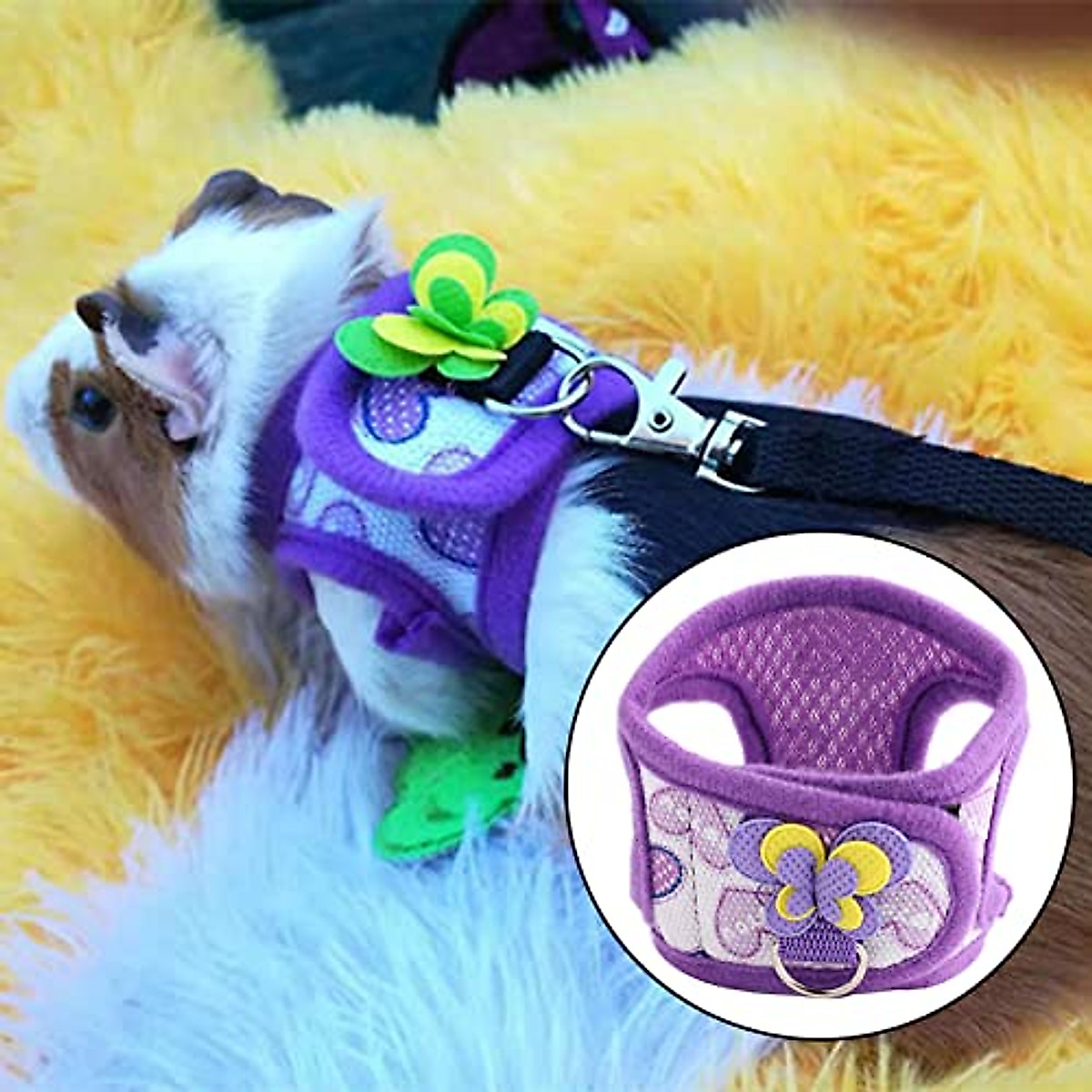 LIZEALUCKY Pack of 2 Small Pet Harness with Bowknot and Bell Decor, No Pull Comfort Padded Vest Guinea Pig Striped Harness and Leash Set for Ferret, Rats, Iguana, Hamster, Bearded Dragon (S)