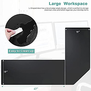 Computer Desk Gaming Desk Office L Shaped Desk PC Wood Home Large Work Space Corner Study Desk Workstation (Black)
