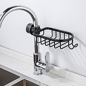 DBlosp Sponge Holder Faucet Kitchen Sink Organizer,Sink Sponge Holder,Aluminium Detachable Storage Rack for Kitchen Sinks and Bathroom Organization(Black)