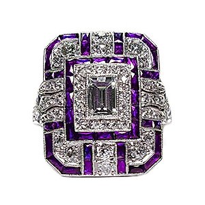 Goldenchen Fashion Jewelry Amethyst Silver Wedding Engagement Ring Art Deco Women Jewelry Gift Size 6-10 (9)