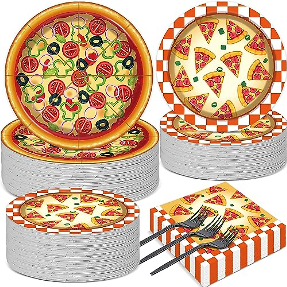 50 Guests Pizza Party Supplies Plates and Napkins Tableware Set Pizza Birthday Party Dinnerware Decorations Favors for Kids Boys Girls Birthday Baby Shower Picnics