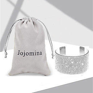 Jojomina Silver Crystal Arm Cuff Rhinestone Bangle Bracelet for Women Stretch Prom Bracelet Jewelry for Party Wedding Dating