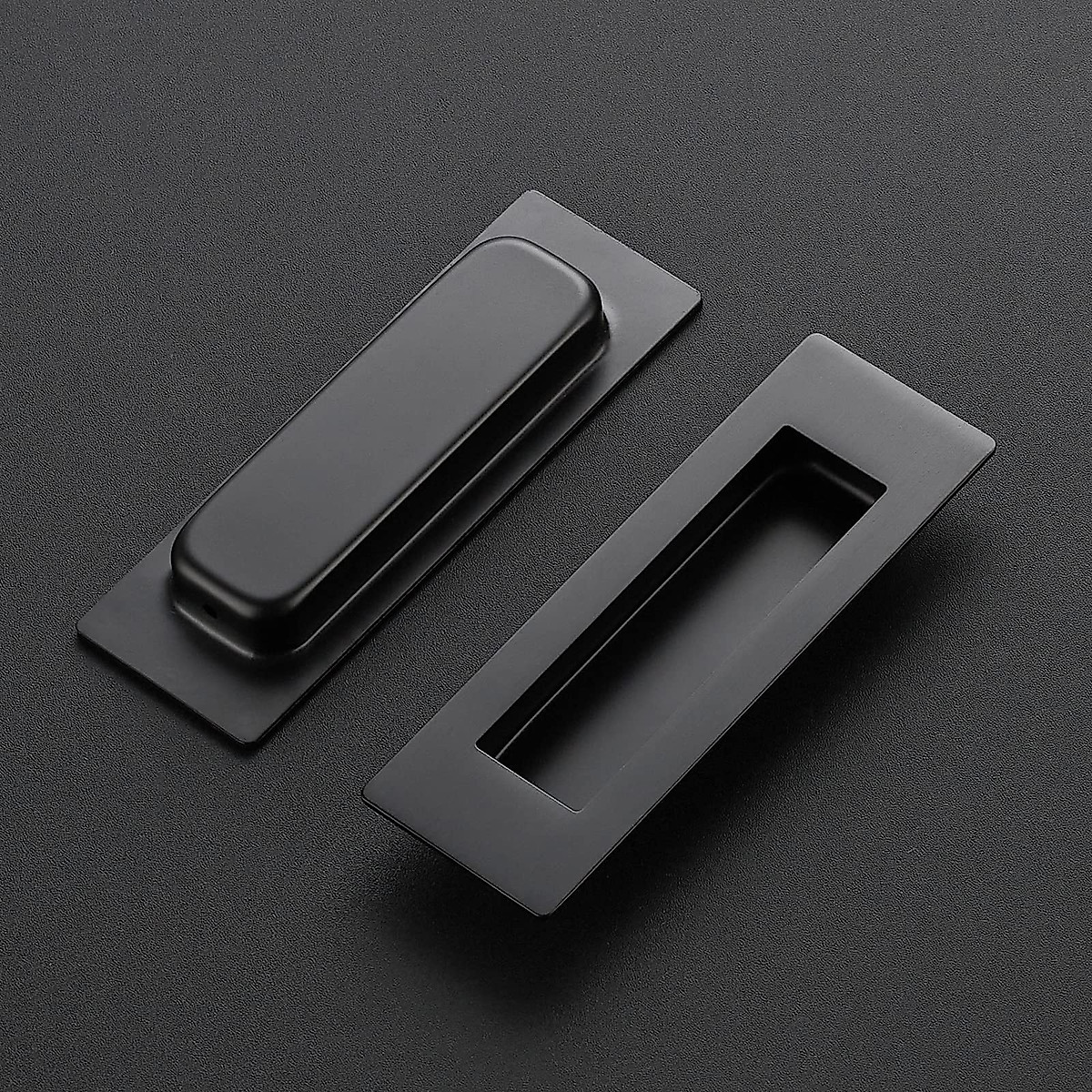 Ravinte 4 Pack Black Sliding Closet Door Handles Black Flush Pulls 4.72in Length Recessed Finger Pulls for Sliding Barn Door Sqaure Cabinet Pulls Stainless Steel