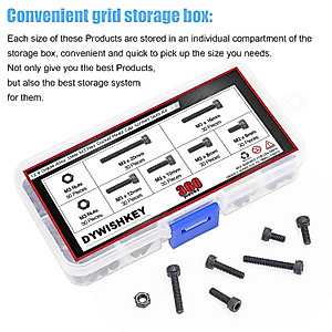 DYWISHKEY 360 Pieces M3 x 6mm/8mm/10mm/12mm/16mm/20mm, 12.9 Grade Alloy Steel Hex Socket Head Cap Bolts Screws Nuts Kit with Hex Wrench