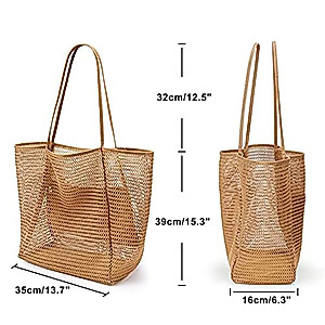 Women's Shoulder Handbag Mesh Handbag Summer Beach Tote Large Hobo Satchel Grocery Bags for Shopping Travel Outdoors, Light-Blue