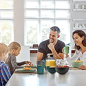 Shopwithgreen Plastic Dinnerware Sets (16PCS) - Lightweight & Unbreakable Dinnerware Set - Microwave Safe Plates Set, Bowls, Cups Mugs, Service for 4, Great for Kids & Adult (Round)