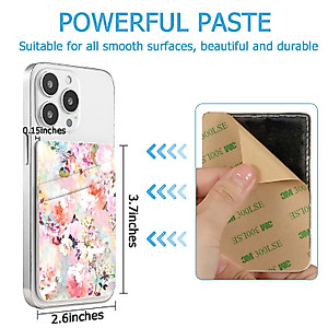 Leather Phone Card Holder Phone Wallet, Stick Back Phone Wallet Sticker Stylish Phone Case Credit Card Holder, Suitable for iPhone, Samsung, Android and Most Smart Phones.Pink Flowers