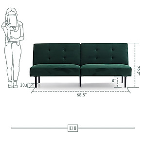 Edenbrook Gilman Futon - Futon Sofa Bed - Futon Couch - Small Futon - Living Room Furniture - Armless Sofa Bed Couch - Sofa - Green Velvet Futon