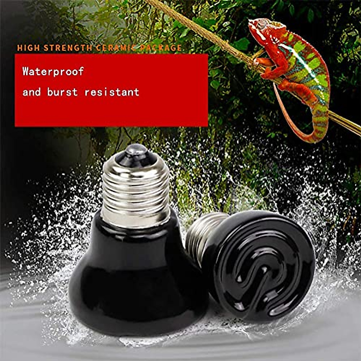Qixivcom 2-Packs 50W Black Ceramic Heat Lamp Mini Reptile Heat Lamp Bulbs E26/E27 Infrared Reptile Heat Emitter Heater Lamp Bulb No Light Lamps for Lizard Brooder Coop Aquarium Habitat Lizard Turtle