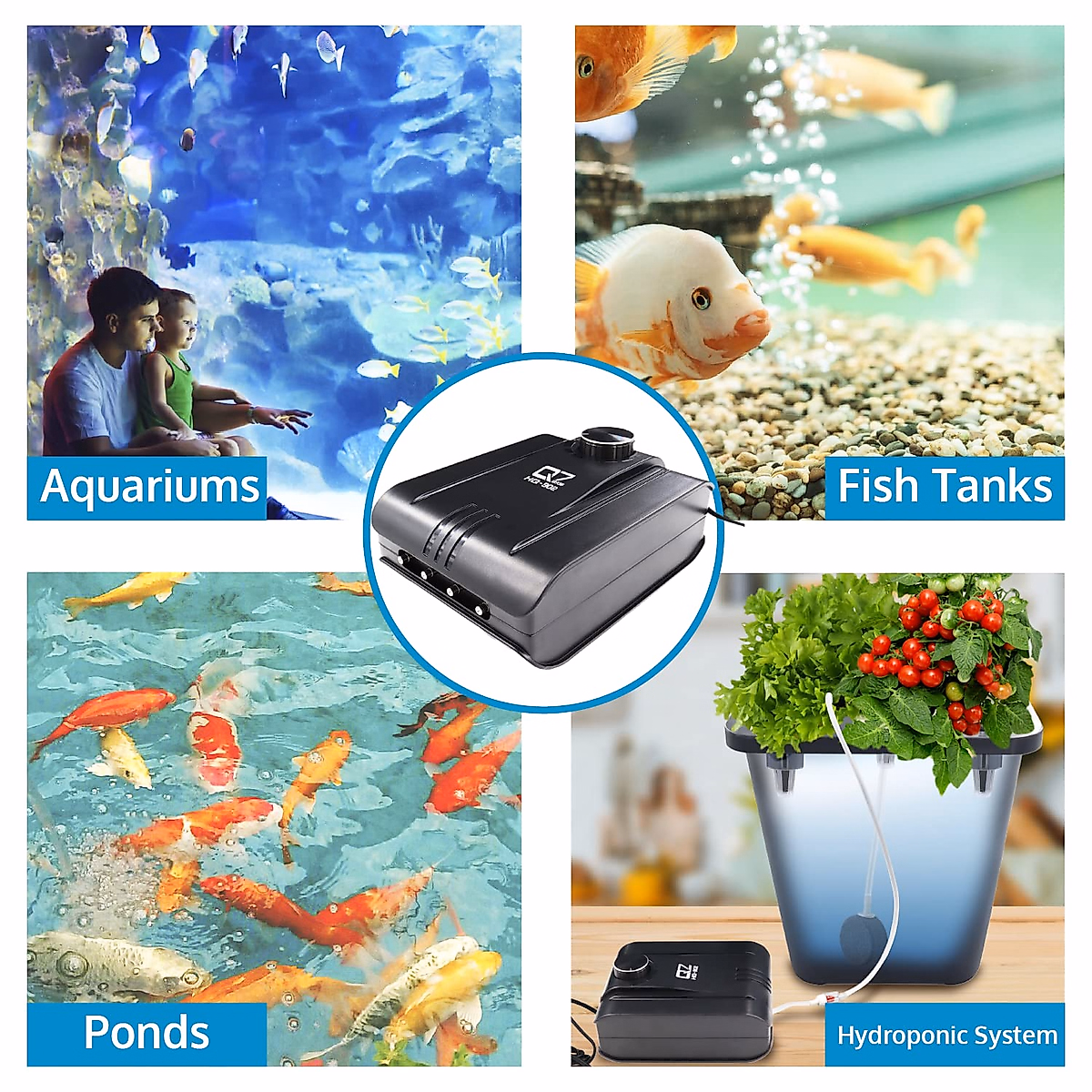 LAWNFUL Aquarium Air Pump with 4 Outlets (1.6L/min, Up to 400 Gallon), Quiet Fish Tank Air Pump with Adjustable Air Valve for Aquarium, Hydroponics, Fish Tank, Pond