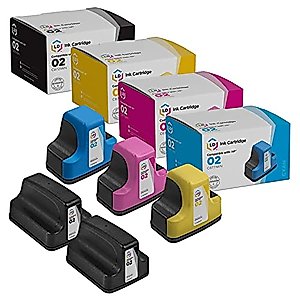 LD Products Remanufactured Replacements for HP 02 Ink Cartridges with Smart chip (2 Black, 1 Cyan, 1 Magenta, 1 Yellow, 5-Pack) for PhotoSmart C5180 C6180 C6280 C7250 C7280 C8180 D7145 D7155 D7160