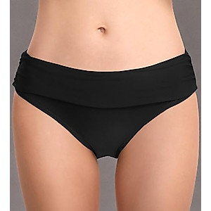 Vogueric Women's Bikini Bottoms Banded Swimsuit Bottom Full Coverage Ruched Swim Bottoms Moderate High Cut Bathing Suit Bottom Black Medium