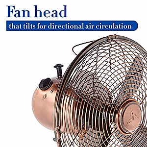 DecoBREEZE Oscillating Table Fan, 3-Speed Portable Fan, Copper, Antique Fan, 10 inches