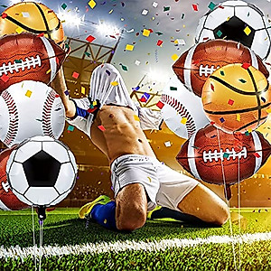 10 PCS Sports Themed Balloons, 18inch Aluminum Foil Sport Party Balloons Baseball Football Balloons Sports Themed Birthday Party Supplies for Boy Baby Shower Party Decoration（contains ribbon）