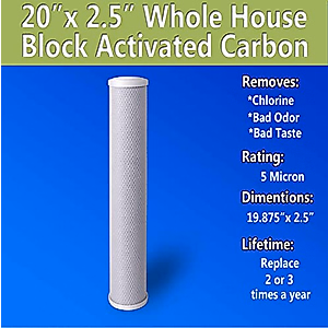 Standard Whole House Coconut Shell Carbon Block 5 Micron Water Filter 20” x 2.5” Fits 20” x 2.5” Housings. Remove Chlorine and Bad Odor. Compatible with C1-20, HX-CB-25-2010, F3WCB32 Pack of 4