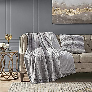 Madison Park Zuri Faux Fur Ombre Stripe Ultra Soft Luxury Decorative Throw Pillows, For Couch Bed With Insert, 20" x 20", Grey