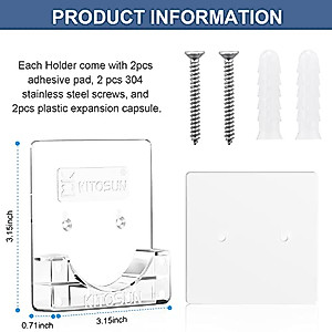 Adhesive Shower Curtain Rod Holder – Kitosun Wall Mount Bathroom Tension Pole Retainer Brackets with Sticky Tape for Quick Stick on and Stainless Steel Screws for Drilling Installation (Transparent)