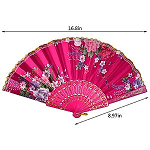 10pcs Floral Folding Hand Fan Flower Pattern Gold Side Lace Handheld Folding Fans Women Hand Folding Fans Vintage Retro Style Folding Fan