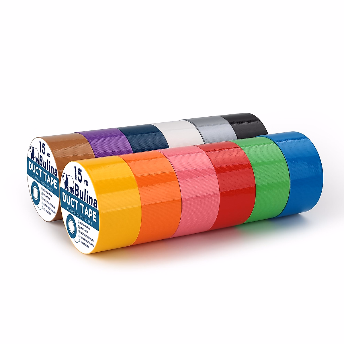 Bulina Duct Tape Rainbow Colored Heavy Duty 2 Inches x 15 Yard 8.7 Mil Thickness 12 Pack Strong Adhesive Tear by Hand Sticky Durable Great for Indoor Outdoor Packaging DIY Project Repairs(BJ1201)