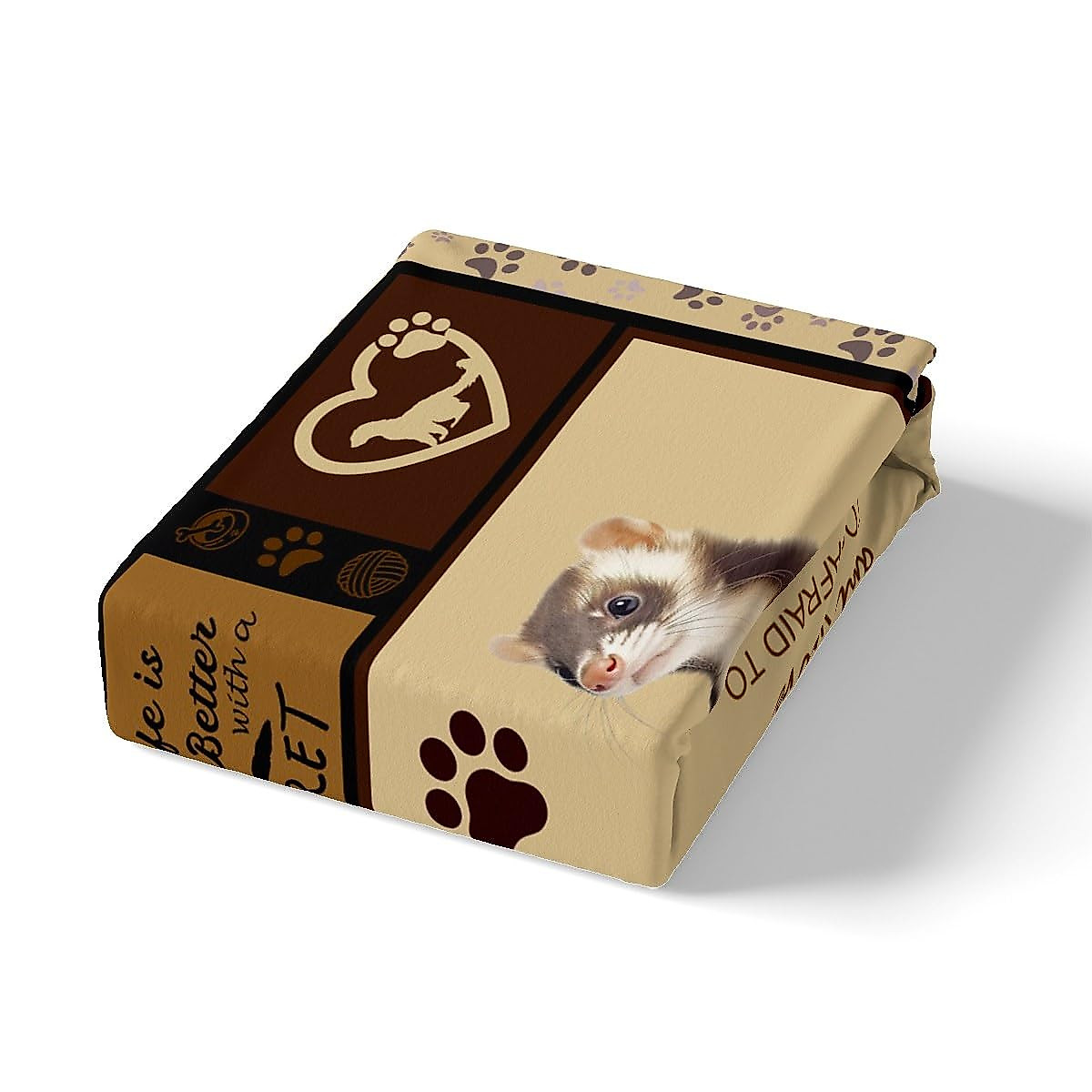 Cartoon Ferret Kids Duvet Cover Set Twin Size,Wildlife Animals Paws Lovely Bedding Set,Girls Boys Women Room Decor,Geometric Plaids Patchwork Comforter Cover,Brown Cute Quilt Cover,1 Pillowcase