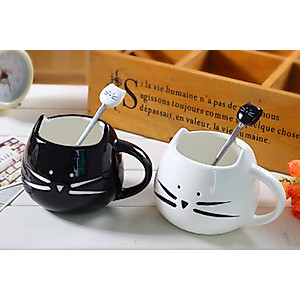Honbay 2PCS Cute Cat Spoon Stainless Steel Tea Spoon Coffee Spoon Sugar Spoon for Cat Mug, Black and White