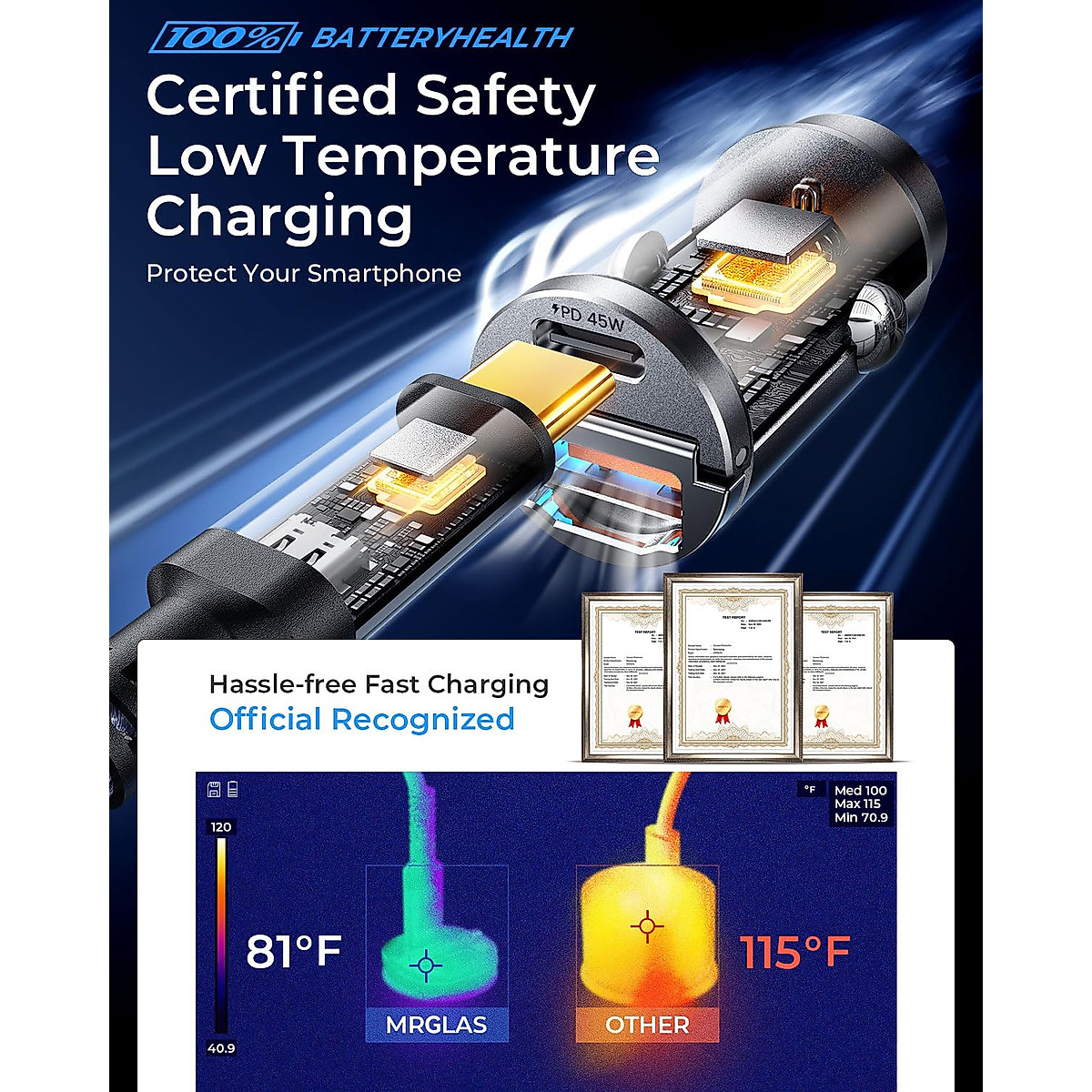 MRGLAS 90W USB C Car Charger Fast Charging, [PD45W & QC45W][Extra 3.3ft Type C Cable][Flush Fit][All Metal], Cigarette Lighter USB Charger for iPhone15 Pro Max Samsung S24 S23 Ultra Pixel 7/7Pro