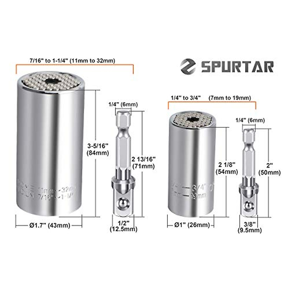 Spurtar Universal Socket Set (11-32mm 7-19mm) Multi-Function Universal Socket Tool Super Socket Unscrew Any Bolt Gifts for Dad, Husband, Boyfriend, Men, Christmas Gift - 4Pcs Set