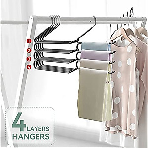 Pants Hanger Jeans Trouser Hanger 3 Pack Stainless Steel Rack Non Slip Closet Space Saver for Tie Scarf Shock Jeans Towel Clothes(Black)
