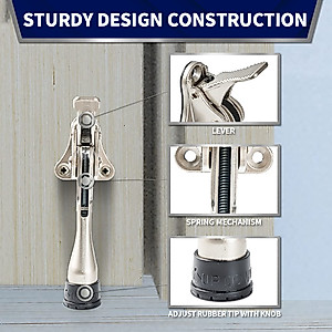 HOME&I One Touch Easy Pedal Door Stop Stopper Height Adjustable Kick Down Door Stop with Rubber Tip Spring Lever Screw Type (Black)