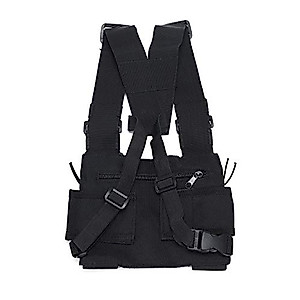 Radio Chest Harness Rig Holster Pack with Front Pouches and Zipper Bag for Universal Walkie Talkies