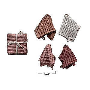 Creative Co-Op Square Woven Linen and Cotton Waffle Kitchen Multicolor, Set of 4 Dish Cloth, Multi