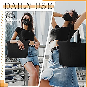 Mixweer 12 Pcs Black Canvas Tote Bag and Makeup Bags for Women Reusable Grocery Bags with Zipper Multipurpose Bag for Shopping Cosmetic Travel Toiletry DIY Craft