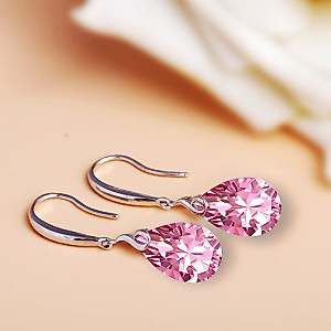 ML S925 Sterling Silver 12mm Naked Drill Swarovski Element Crystal Earrings For Women (Earrings Pink color)