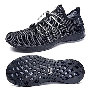 DLGJPA Men's Quick Drying Water Shoes for Beach or Water Sports Lightweight Slip On Walking Shoes Allblack 7