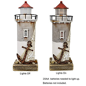 Wooden Lighthouse Decor with Light, Decorative Nautical Lighthouse Rustic Ocean Sea Beach Themed Lighthouse Decoration, Handcrafted Tabletop Nautical Themed Home Decor Bathroom Decor (11.4“H)