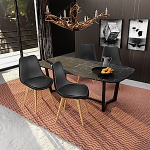 KR EVERKIND Modern Dining Room Chair Set of 4, Mid Century Modern Shell Chair with Beech Wood Legs and Soft Padded, DSW Upholstered Side Chair for Kitchen, Dining, Bedroom, Living Room, Black