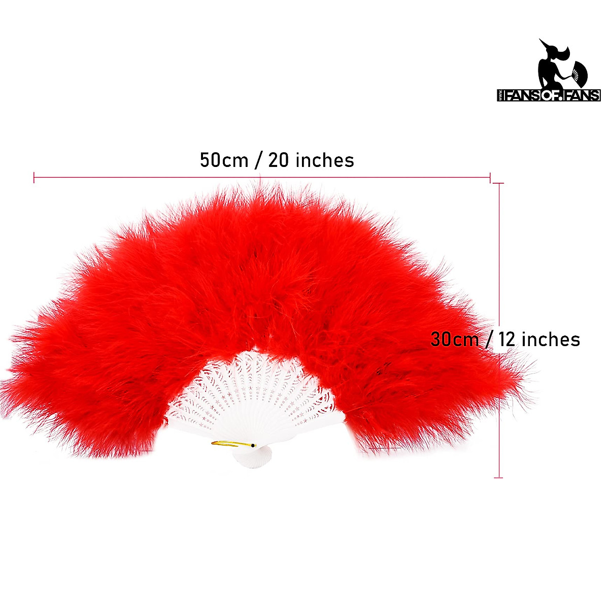 FANSOF.FANS Marabou Feather Hand Fan 45cm, Fancy Dress Wedding Party Favour Gift Outdoor Vintage Dance Photoshoot (Red)