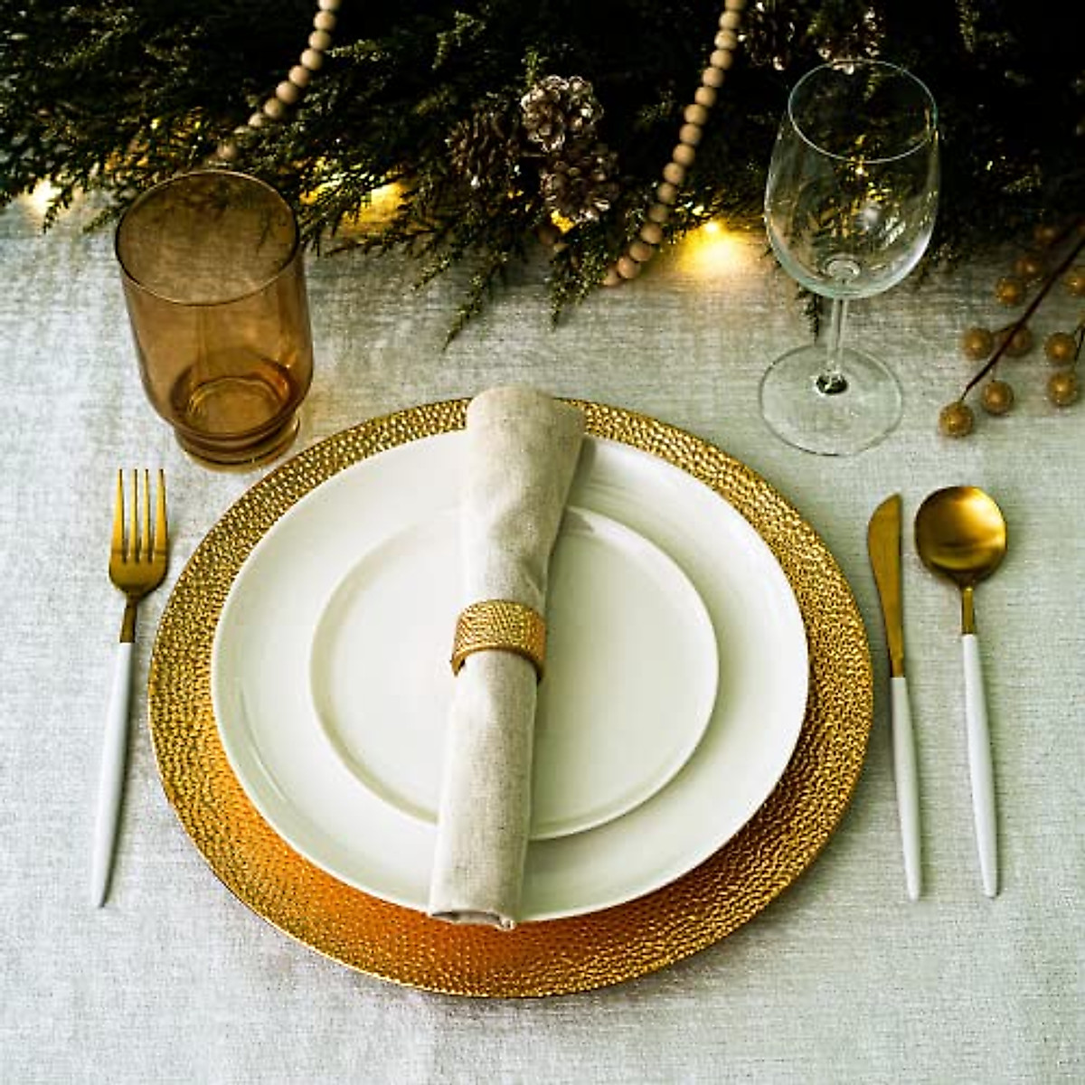 Rickion Charger Plates and Napkin Rings, Set of 6, Gold Chargers for Dinner Plates – Unique, Elegant, Bubble Plate Chargers & Matching Napkin Rings – Thick, Reusable PP Plastic