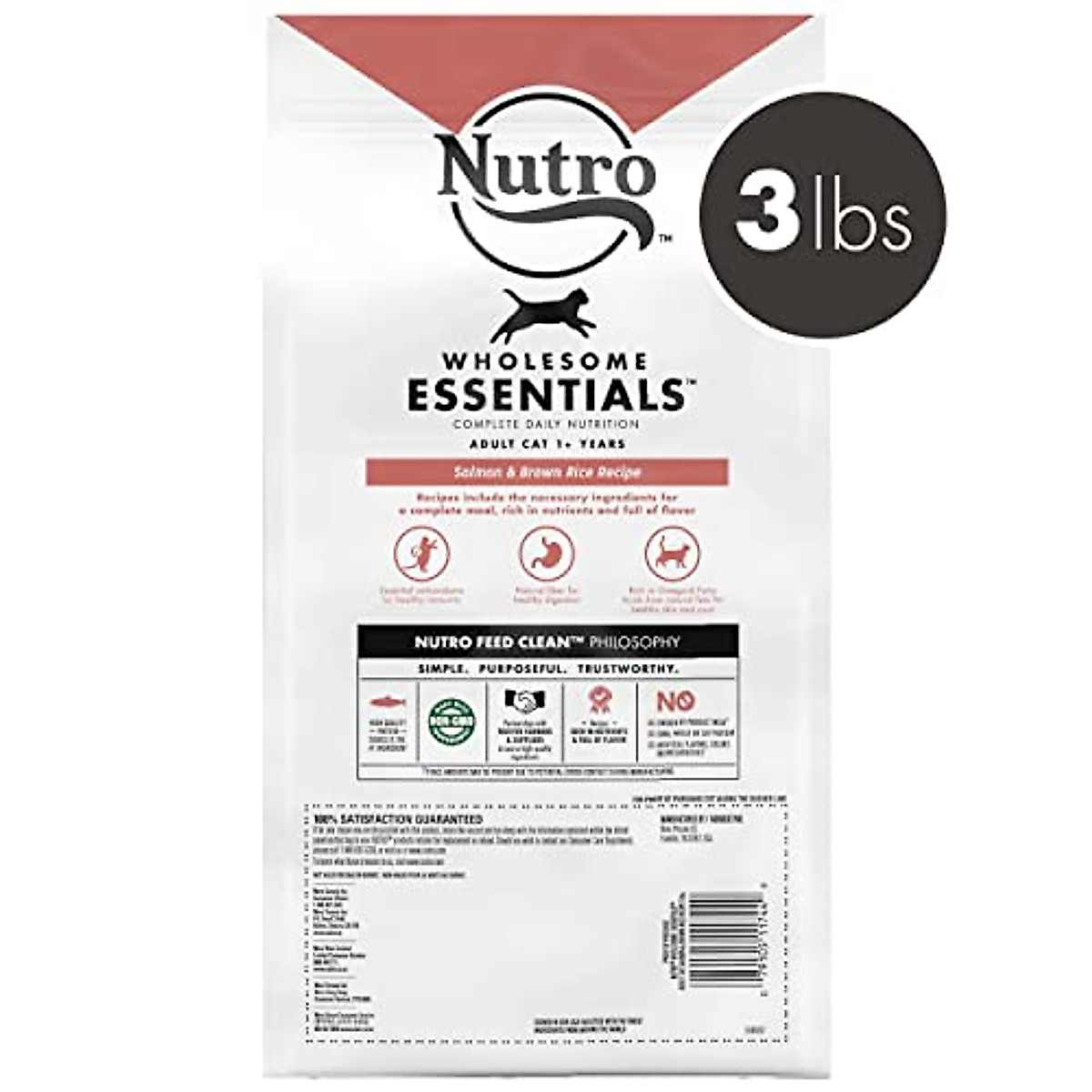 NUTRO WHOLESOME ESSENTIALS Adult Natural Dry Cat Food Salmon & Brown Rice Recipe, 3 lb. Bag