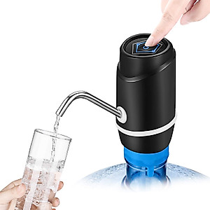 Flexzion Water Bottle Dispenser for 5/6 Gallon Jugs, Detachable Electric Cold Drink Beverage Pump w/Portable Mini Battery Box, Top Loading Type for Desktop Countertop Home Kitchen Office, Black