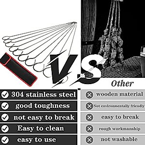 Metal skewers for grilling，skewers for kabobs，stainless steel skewers 14” Flat Shish Kabob Skewers with Ring Handles ，metal skewers ,Reusable BBQ Sticks - 10 Pack with Storage Bag