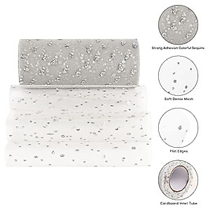 Osunnus Silver Glitter Tulle Fabric Roll 6" by 25 Yards Sequin Netting Fabric for DIY Gift Wrapping Wedding Christmas Baby Shower Tutu Birthday Party Decorations