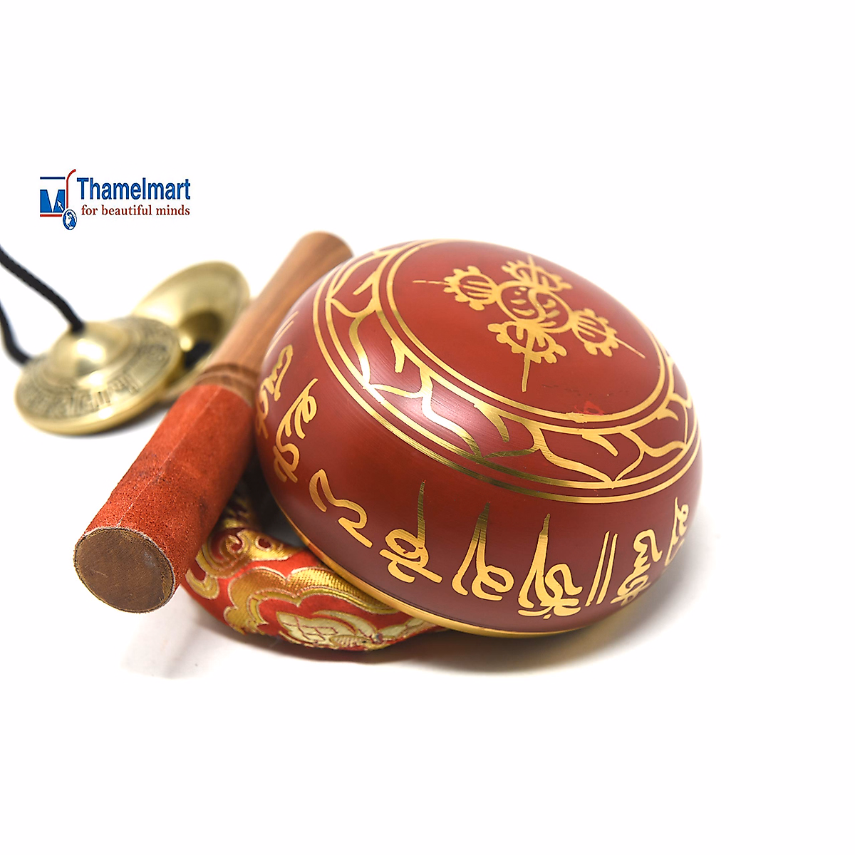 5.25 Inch Tibetan Meditation Yoga Singing Bowl Set with free wooden Mallet Cushion Om Tingsha Cymbals from Nepal, Singing bowls.