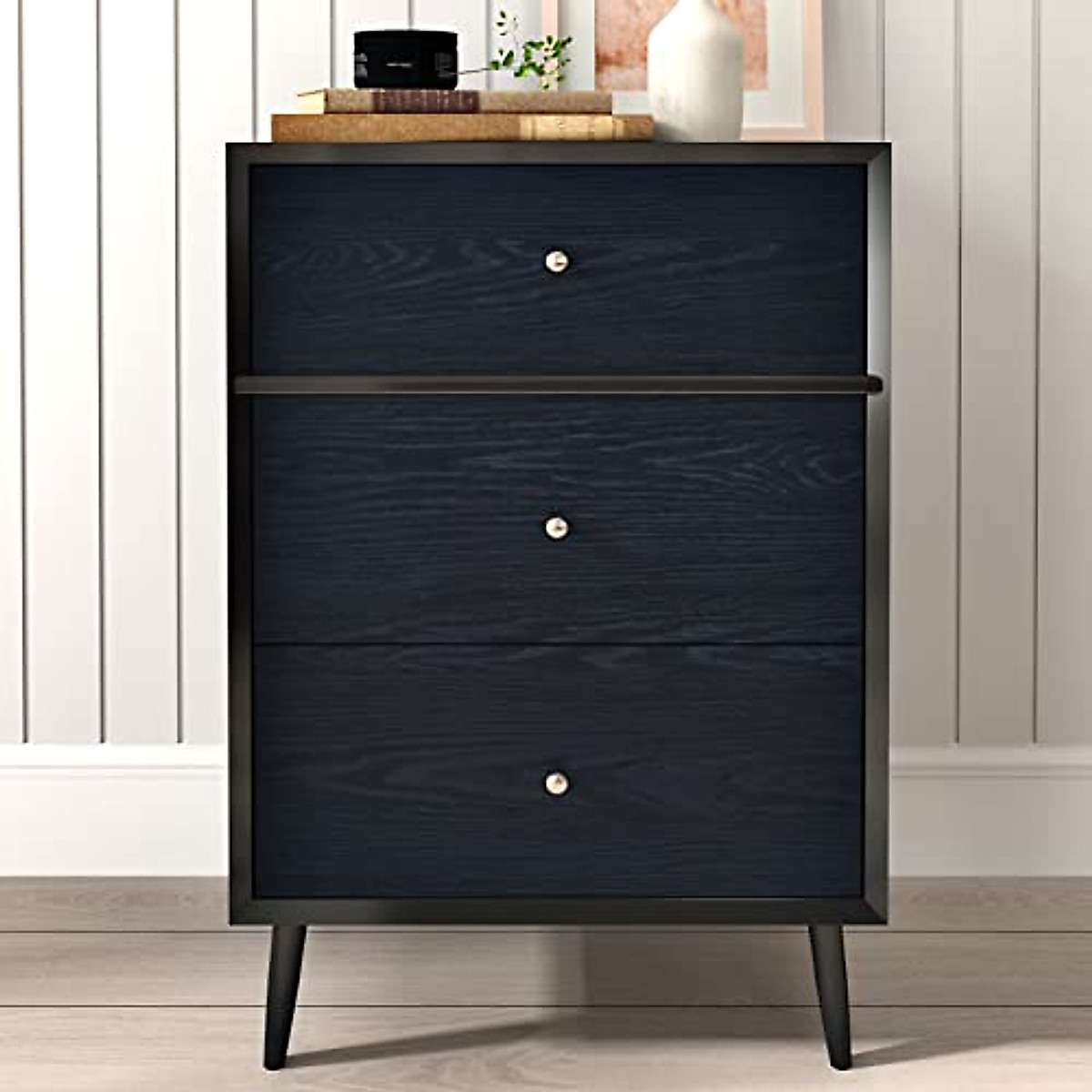 Wallercity Navy Blue Wood Grain Contact Paper for Countertops Peel and Stick Wood Look Wallpaper Thick Self Adhesive Contact Paper for Counter Top Vinyl Waterproof Wall Papper for Cabinets 24''x118''