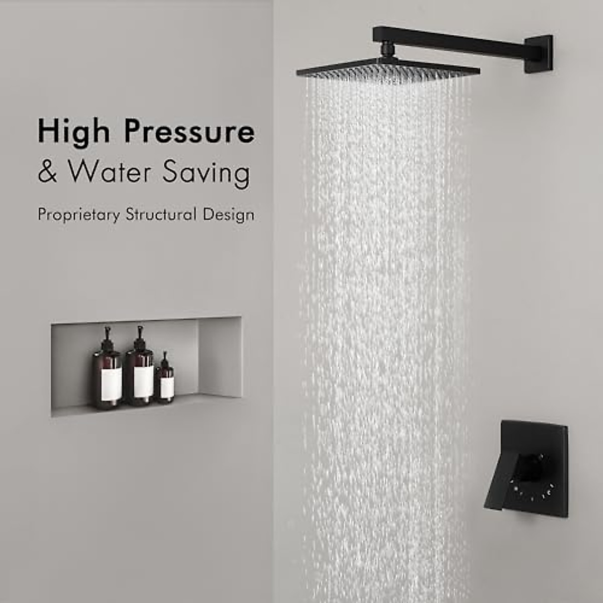 KES Matte Black Shower Faucet Set Shower With Valve, Rain Shower Head Shower Faucets Sets Complete Pressure Balance Shower System, XB6210-BK