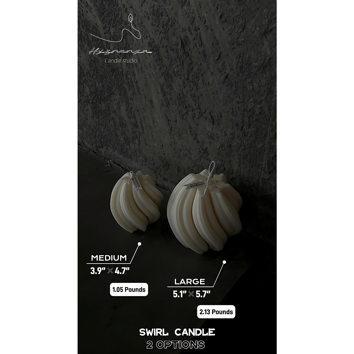 Hyznengu Swirl Candle - White Super Large Handmade Pillar Scented Twirl Soy Wax Candle，Elegant Aesthetic Candle for Women，Housewarming Present，Home Room Shelf Coffee Table Decor Idea Spiral Candle