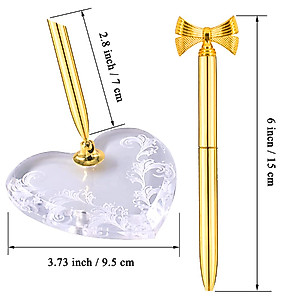 HingoFuni Gold Bow Signing Pen and Acrylic Heart Holder for Wedding Bridal Guest Sign in Anniversary Engagement Ceremony Birthday Party Graduation Office Guest Book Ballpoint Pen Reception